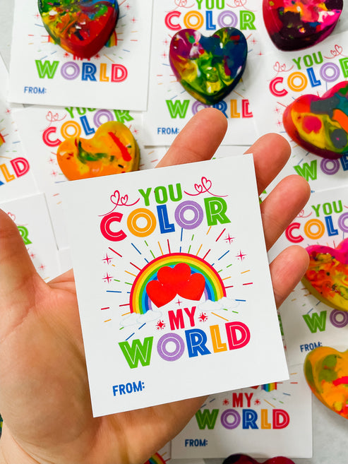 Kids Printable Valentine Card for Class Valentines-You Color My World ...