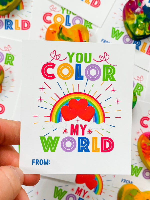 Kids Printable Valentine Card for Class Valentines-You Color My World ...